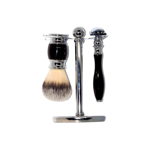 Black Stainless Steel Shaving Set Resin | Esquires of Oxford