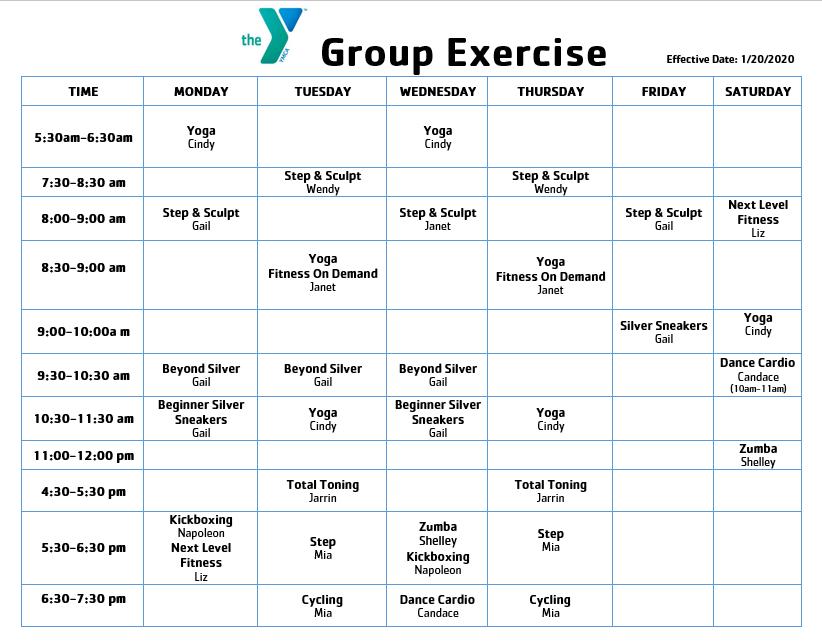 Group Fitness Schedule | ymcaofselma