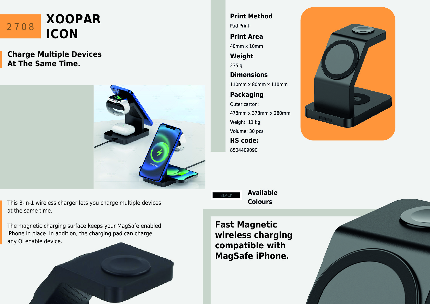 2708 | XOOPAR ICON 3 IN 1 MAGNETIC WIRELESS CHARGER | DTI