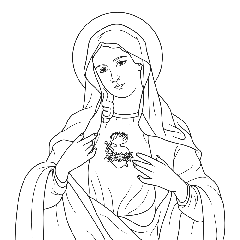 Immaculate Heart of the Virgin Mary | Free Download Monochrome Outline ...