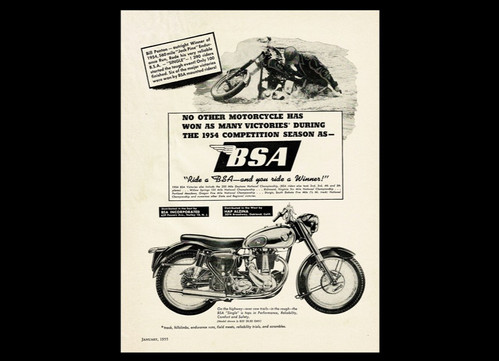 1955 BSA Motorcycles Original Magazine Ad | FlashbacksUSA