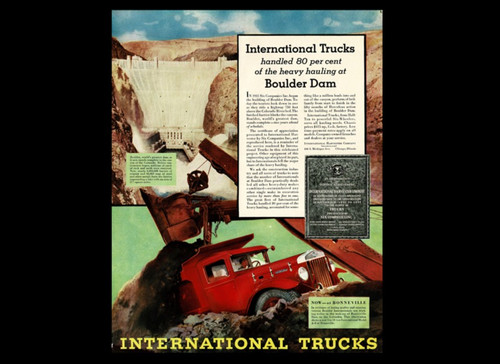 1936 International Trucks Boulder Dam Construction Original Magazine Ad | FlashbacksUSA