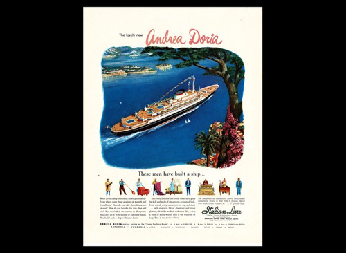 1953 Rare Andrea Doria Cruise Ship Travel & Tourism Ad - Doria Sunk In ...
