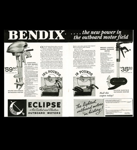 1936 Bendix Eclipse Outboard Motor Original Magazine Ad | FlashbacksUSA