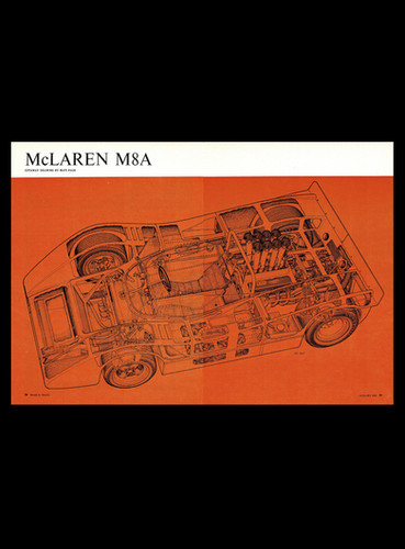 1969 McLaren M8A Original Magazine Cutaway Illustration Art | FlashbacksUSA