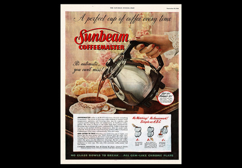 1948 Sunbeam Coffeemaster Coffee Pot Original Magazine Ad | FlashbacksUSA