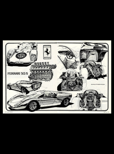 1970 Ferrari 512S Original Magazine Cutaway Illustrati | FlashbacksUSA