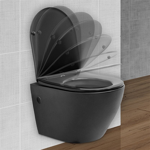 Flush rimless wall-hung WC long black matt made of Duroplast Flush ...