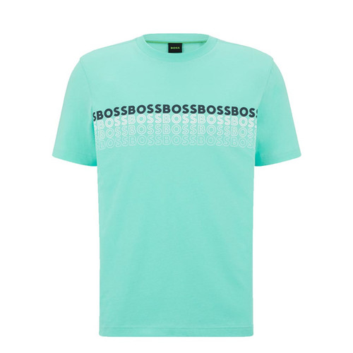 HUGO BOSS Mens Tee with Multi-coloured Logos Turquoise | Urban Equipment