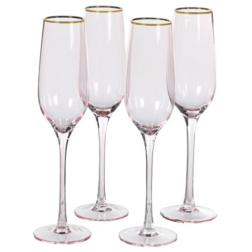 Set of 4 Gold Rim Rose Tinted Champagne Flutes | The Wisteria Tree