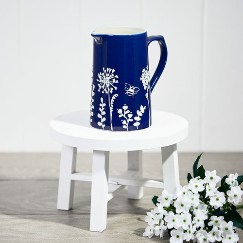 Indigo Blue Handpainted Floral Jug | The Wisteria Tree