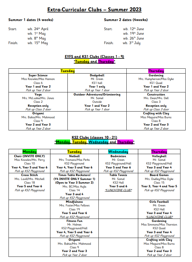 Extra Curricular Clubs | Elston Hall