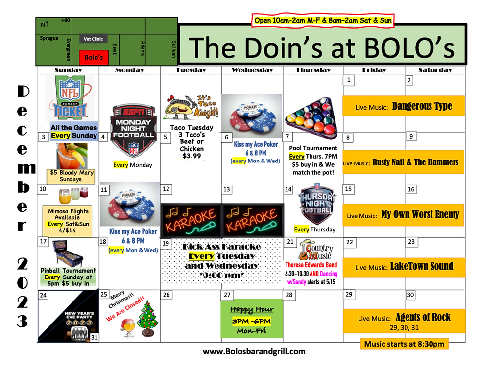 What's Happening | Bolo's Bar & Grill | Spokane Valley