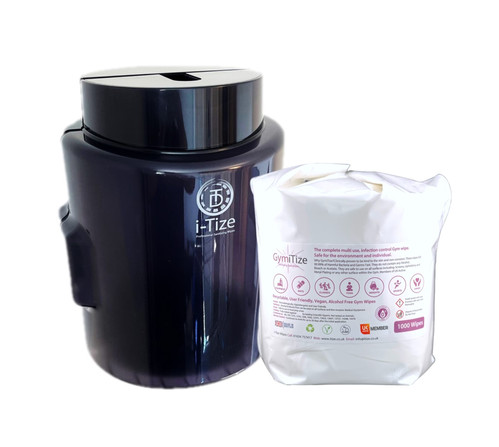 GymiTize Black Wall Mounted Wipe Dispenser Combo | i-Tize Wipes UK