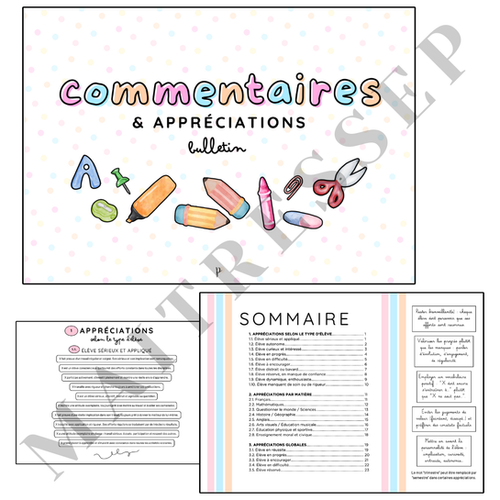 Commentaires & appréciations - bulletin | MAÎTRESSE P