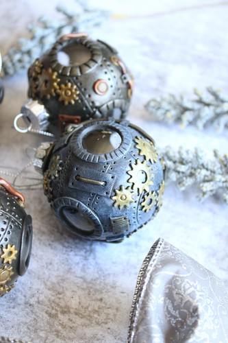 Steampunk Christmas Baubles | Polyclay Creations