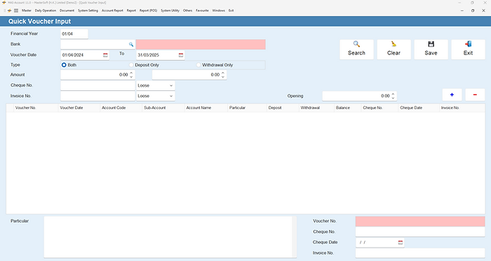 Quick Voucher Input | Mastersoft docs