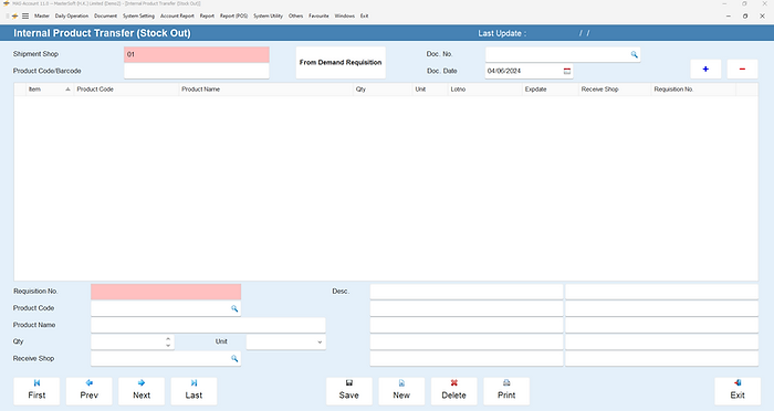 Internal Product Transfer (Stock Out) | Mastersoft docs