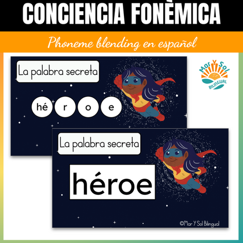 Conciencia fonológica juntar sonidos Spanish Google Slides- Hero | Mar ...