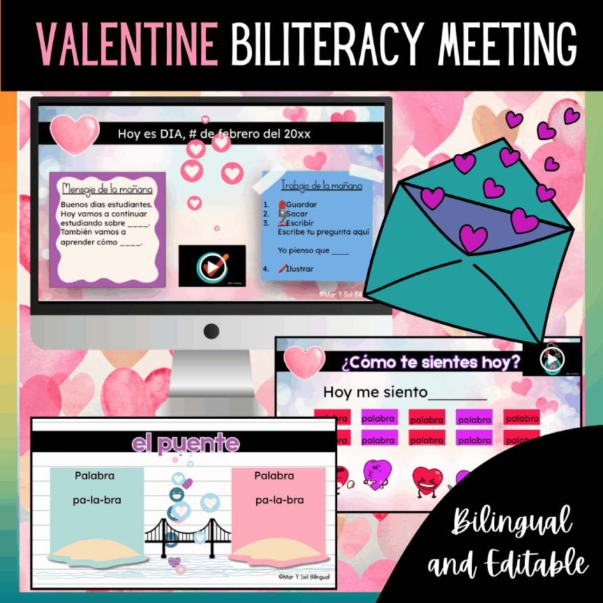 Valentine's Day Spanish Biliteracy Morning Meeting Editable Template ...