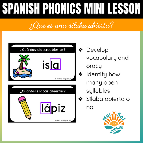 Spanish phonics Mini Lesson on Google slides- Sílabas abiertas | Mar Y ...