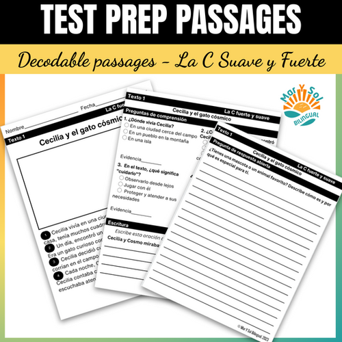 Decodable Test Prep passages Spanish Phonics La C Suave Y fuerte | Mar ...