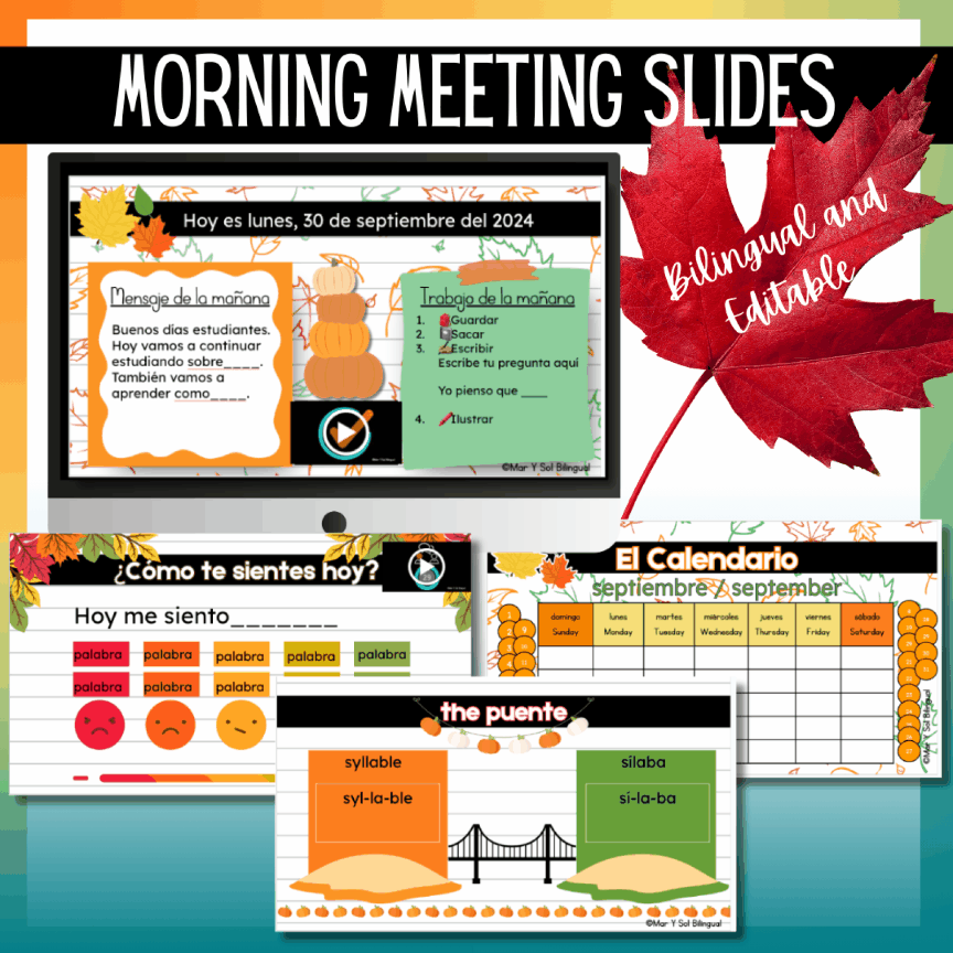 Fall Morning Meeting Slides in Spanish and English- Editable rutina ...