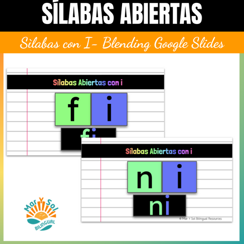 Sílabas con i Spanish phoneme Blending and Open syllable slides | Mar Y ...