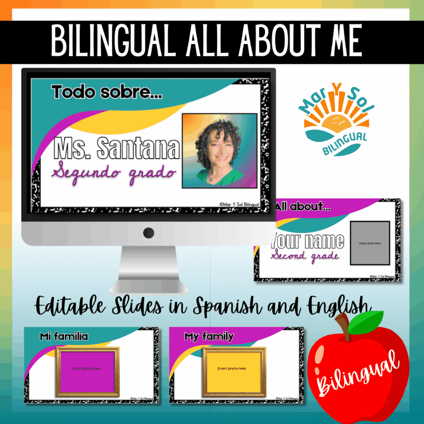 All about your teacher Spanish and English Sobre tu maestra First Day ...