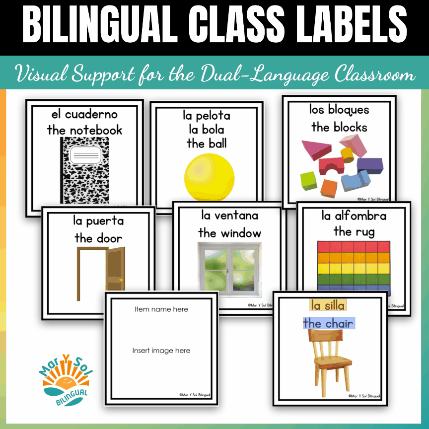 Bilingual Classroom labels in Spanish and English | Mar Y Sol Bilingual
