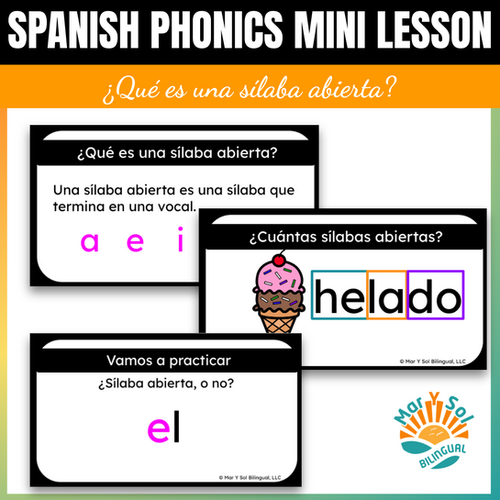 Spanish phonics Mini Lesson on Google slides- Sílabas abiertas | Mar Y ...