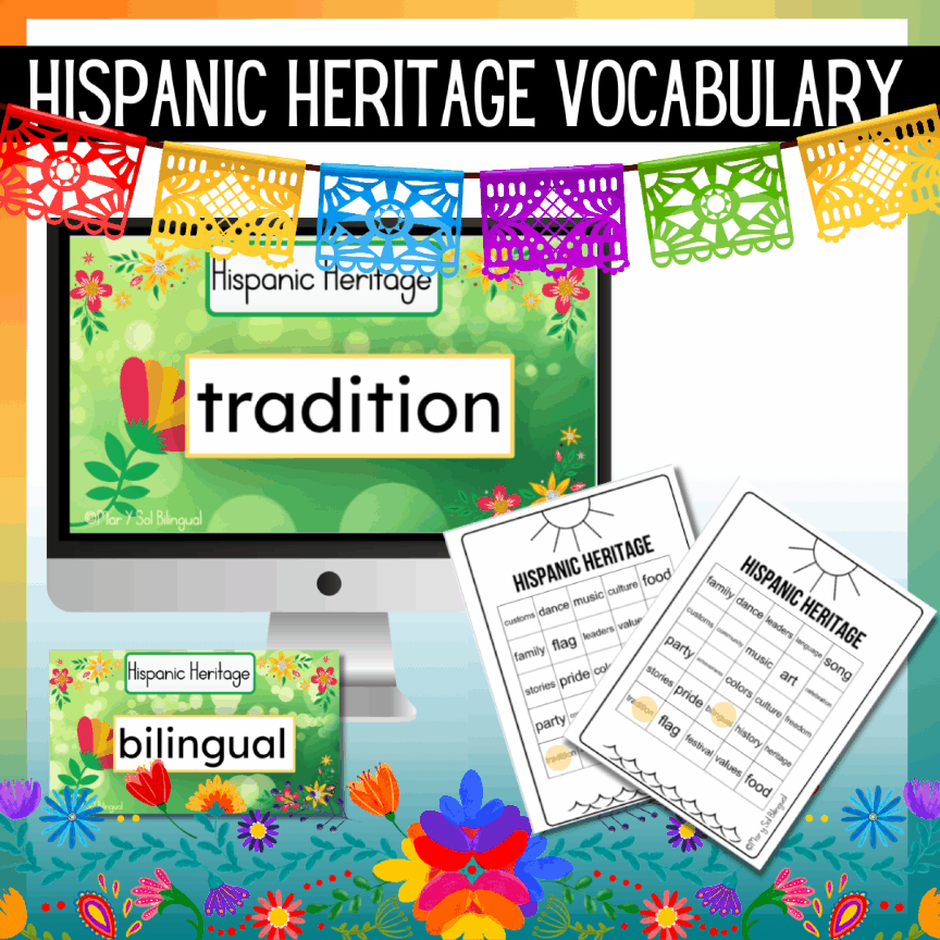 Hispanic Heritage Month Vocabulary Bingo Game Activity ELD ESL English ...