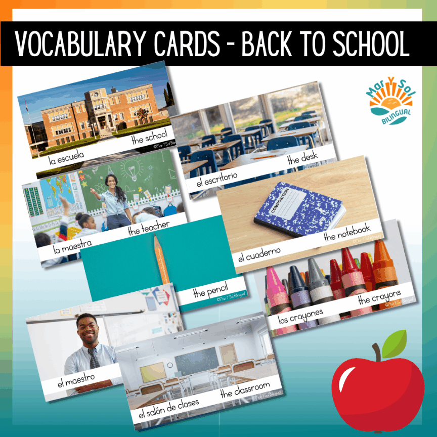 Bilingual Spanish Vocabulary with Real pictures School Flash cards ...