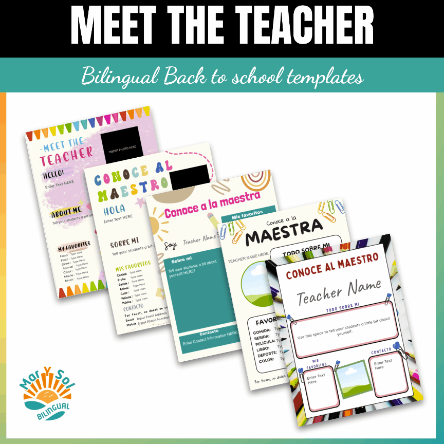 Meet the teacher template Spanish and English | Mar Y Sol Bilingual