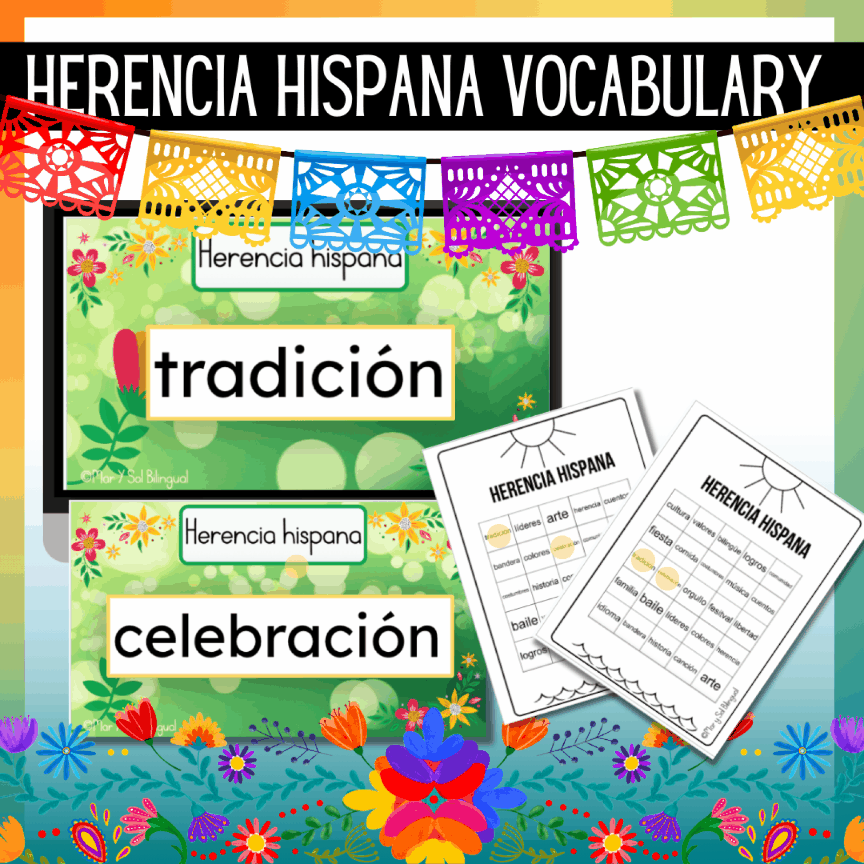 Hispanic Heritage Month Spanish Vocabulary Bingo Game Activity | Mar Y ...