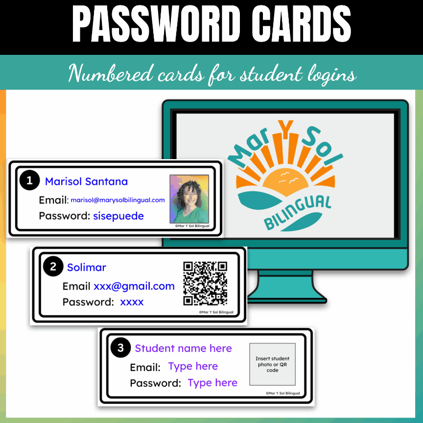 Editable Student Password cards for easy login with QR code | Mar Y Sol ...