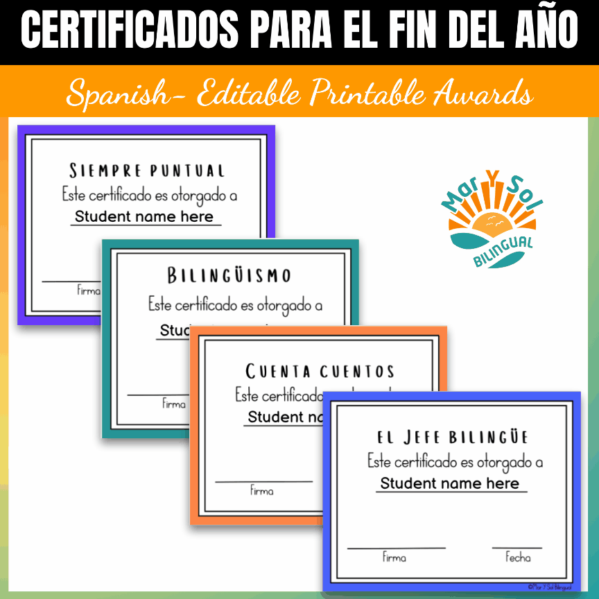 Spanish End of the Year Awards Certificates - EDITABLE Class awards ...
