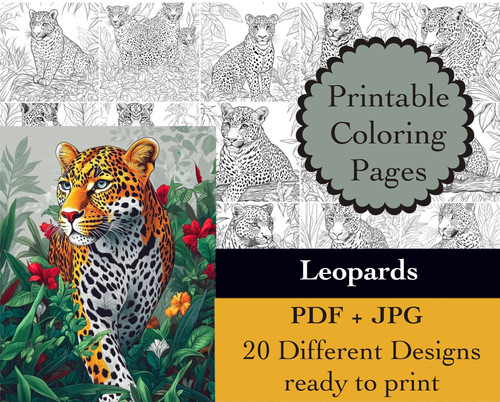 Leopard Coloring Book 20 Coloring Pages Instant Download | Paperie by ...