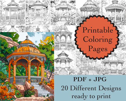 Gazebo Coloring Book 20 Coloring Pages Instant Download | Paperie by ...