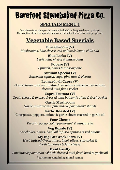 Menu | Barefoot Stonebaked Pizza Co | Somerset