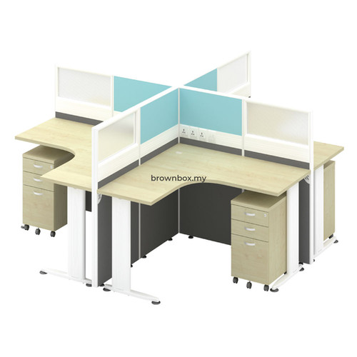 Nova Workstation Cluster for 4 Pax with Divider Screens and Drawer | Brownbox.my