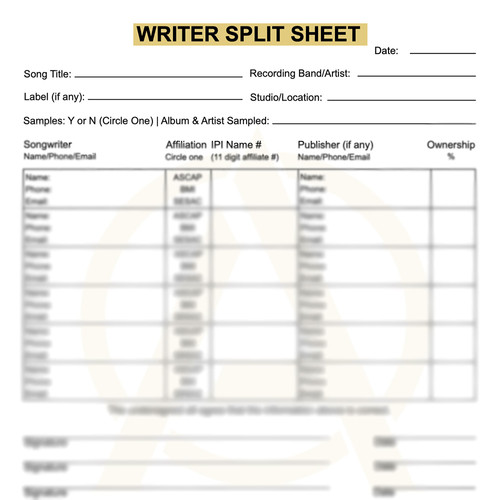 Song Split Sheet (PDF) | The Anthem Co.