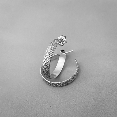 Sterling Silver Snakeskin Hoop Earrings | Crow Design Studio