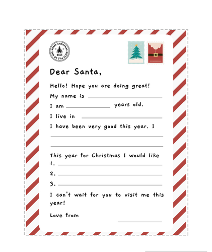 White Red Letter To Santa Worksheet | Homeschooling Corner