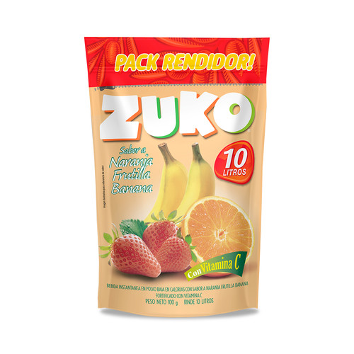Zuko 10 Lts. Naranja/Frutilla/Banana 100 grs | GT2022