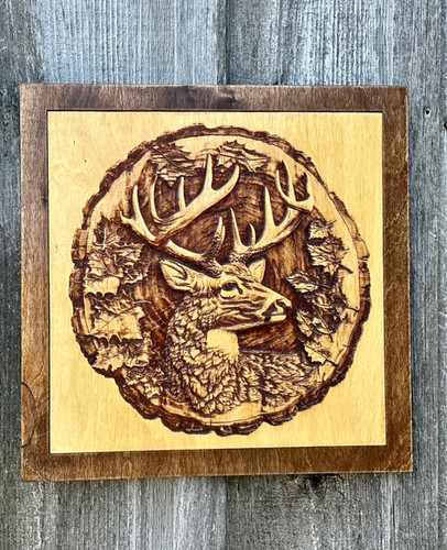 Buck 3D Laser Engraved with Frame. 14.5” x 14.5”. | Atlantic Laser Works