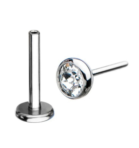 Threadless Labret - 3mm Clear Gem (Implant Grade Titanium) | NoPullPiercing