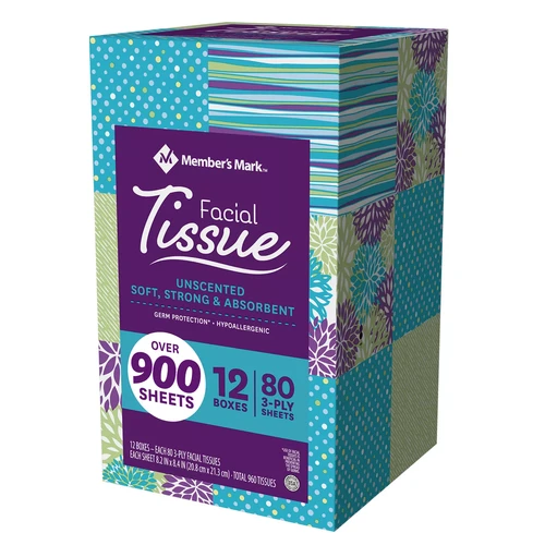 Member's Mark Ultra Soft Facial Tissues, 12 Cube Boxes, 80 3-Ply ...