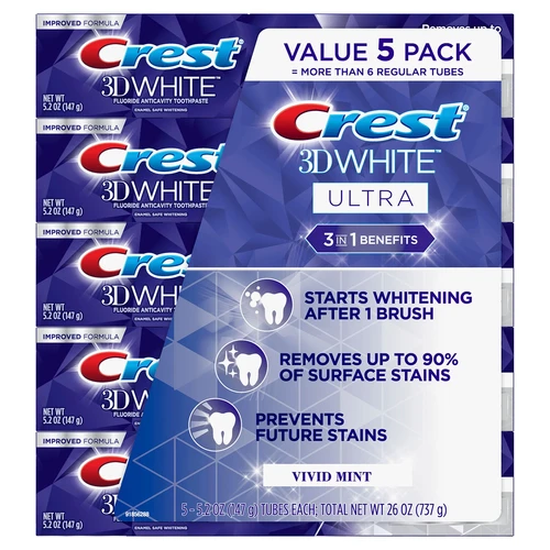 Crest 3D White Ultra Whitening Toothpaste, Vivid Mint (5.2 oz., 5 pk ...