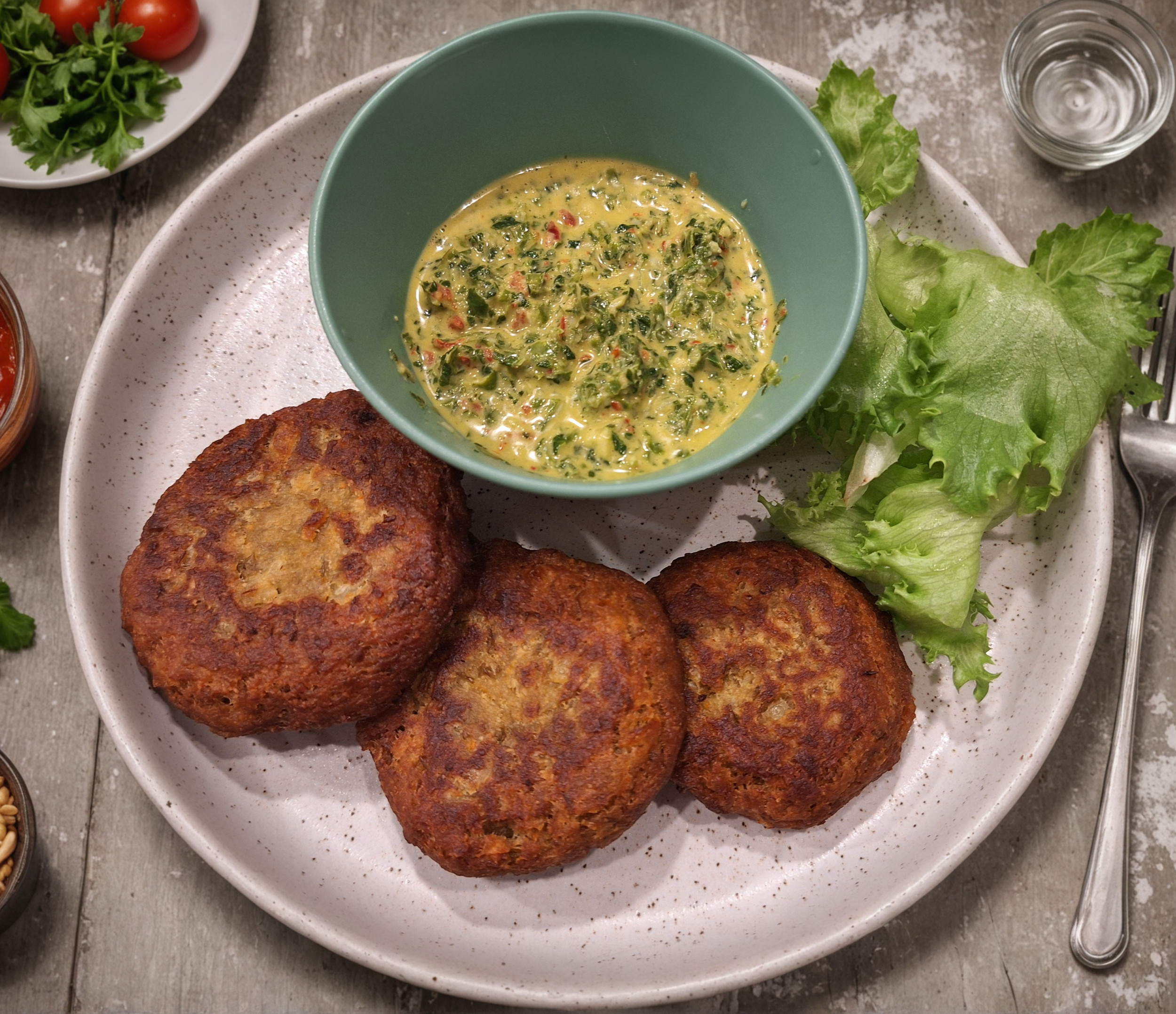 Hearty Lentil and Veggie Patties (and Bonus Mint-Basil Pesto Recipe)